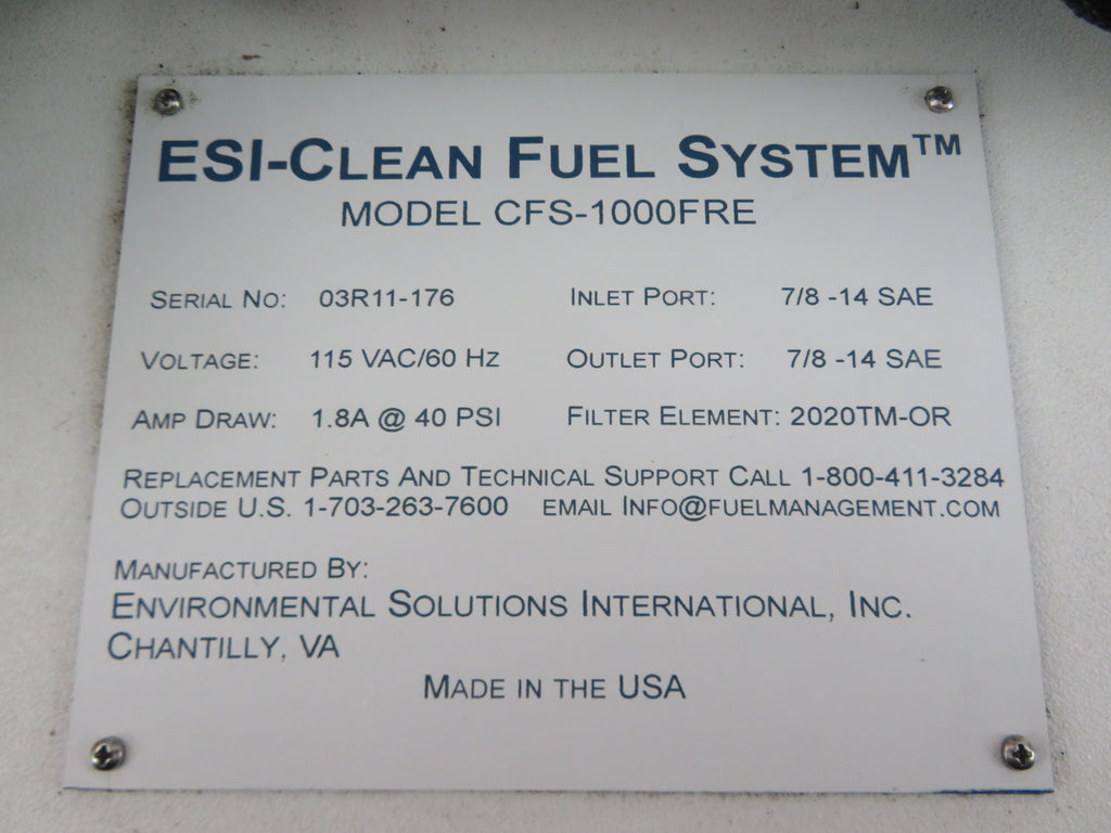 ESI Total Fuel Management CFS-1000FRE Diesel Fuel Polishing Clean Fuel ...