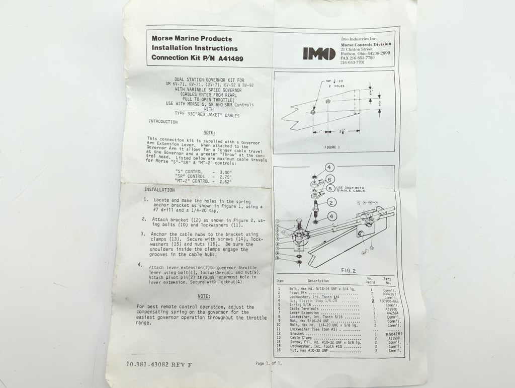 Teleflex Morse Seastar A41489 GM 6V-71 8V-71 12V-71 6V-92 8V-92 Dual S ...